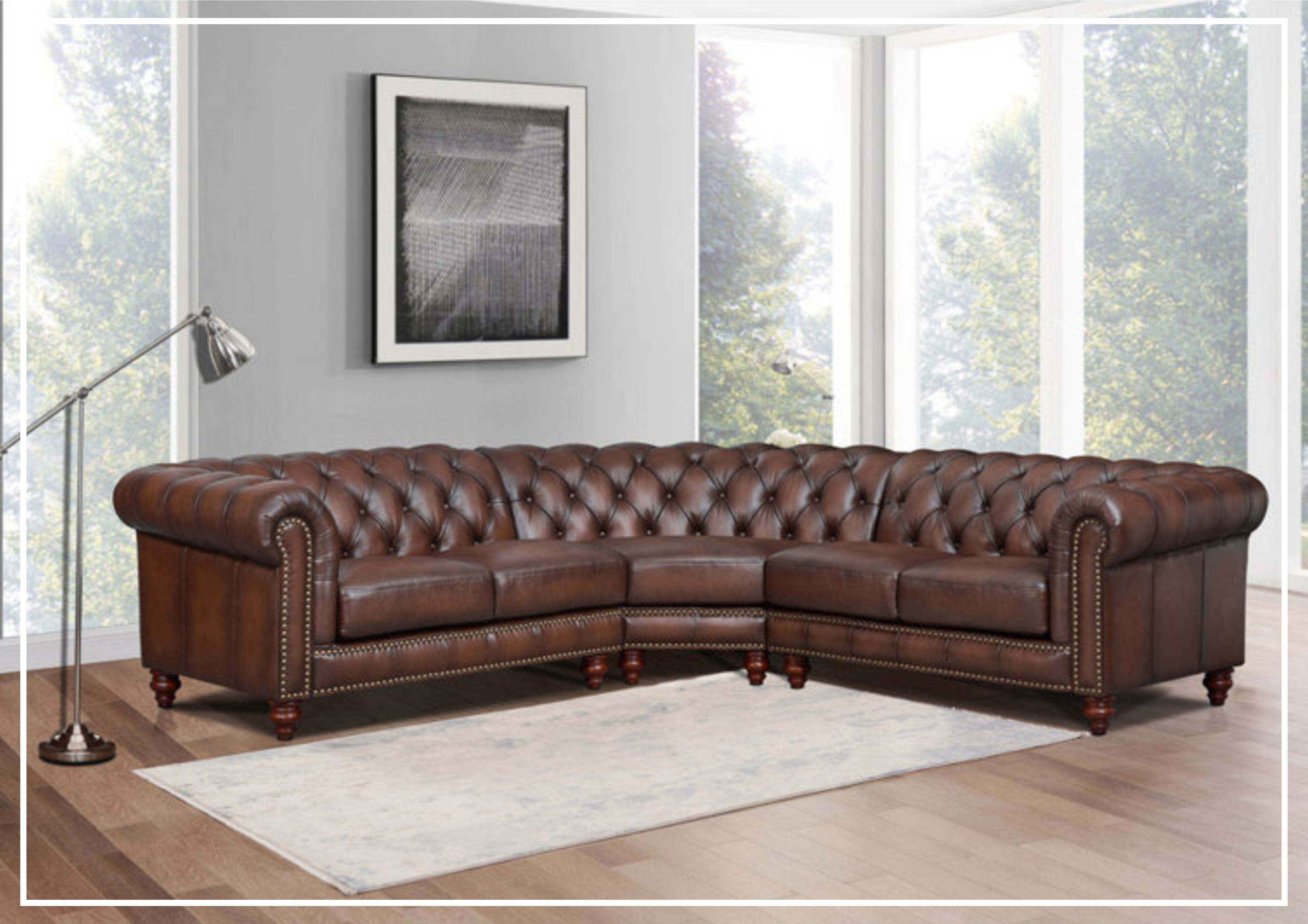 Hydeline Alton Bay Leather Chesterfield L-Shaped Sectional Sofa with N ...