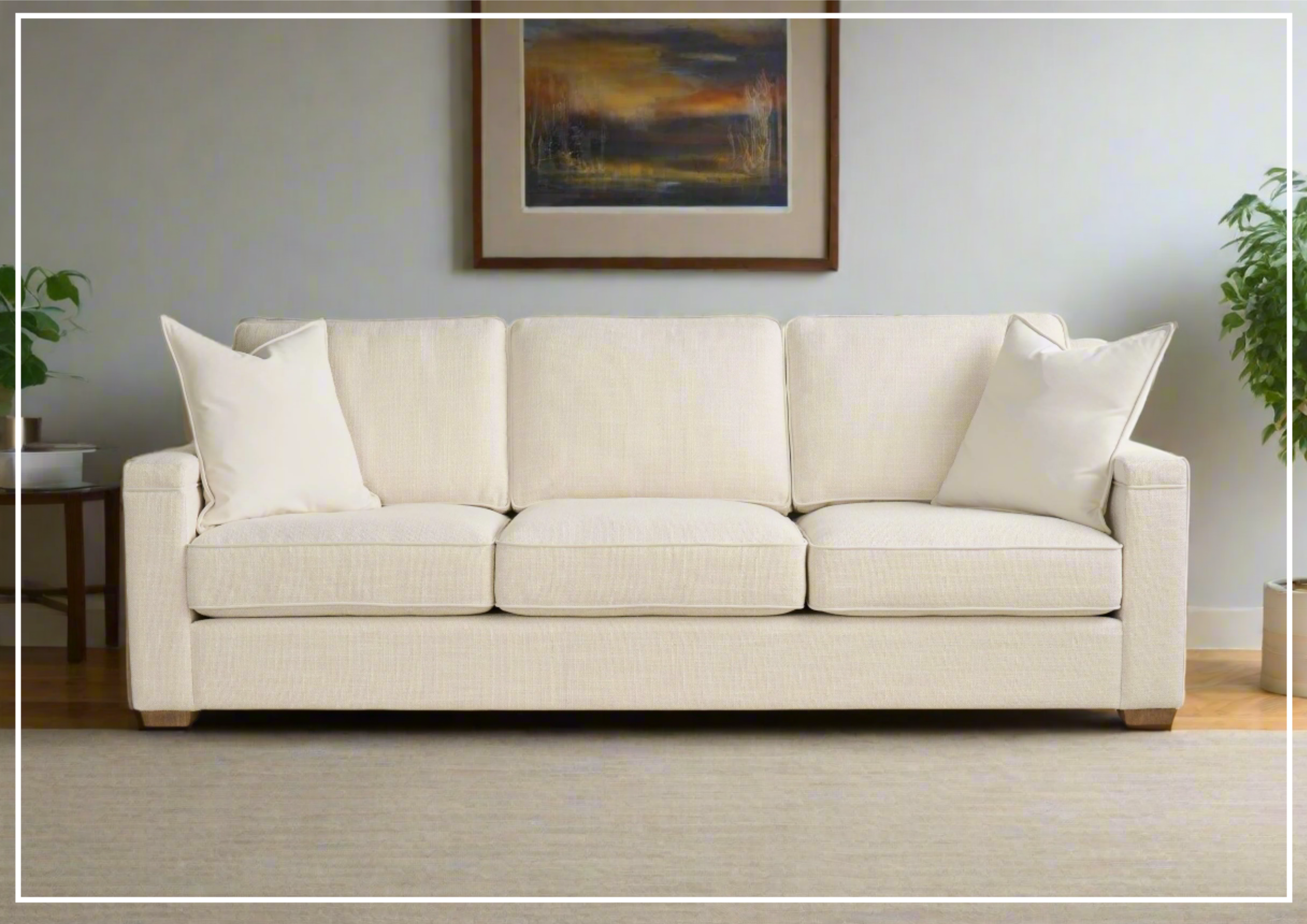 Universal Furniture Leah 3-Seater Asbury Oatmeal Fabric Sofa in White ...
