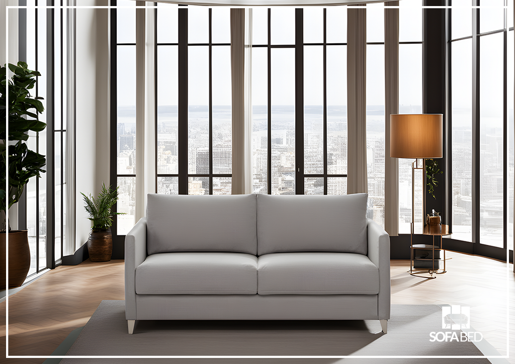 Luonto Elfin Fabric Sleeper Sofa with Chrome or Walnut Leg Finish – SOFABED